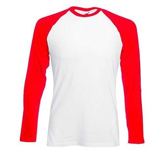 Fruit Of The Loom Chemise contrast&eacute;e &agrave; manches longues Longsleeve Baseball T, Multicolore - Blanc/rouge, S