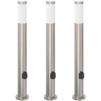 vidaXL Pollerleuchten mit Auslass 3er 80 cm Edelstahl IP44 vidaXL