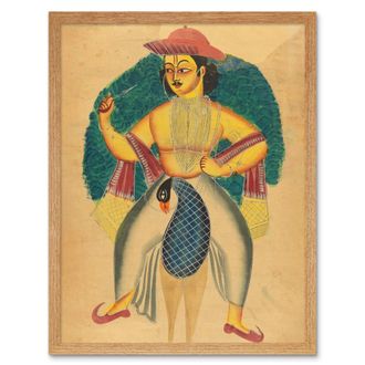 Fine Art Prints Kalighat Kalkutta Indien Skanda auf seinem Pfau Gerahmter Druck 30x40 cm