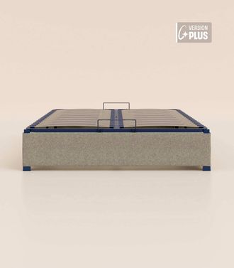 Tediber Sommier coffre 140x190 cm Plus - Gris - Acier recycl&eacute; et lattes en bois - Grand volume de rangement - Ouverture facile - Fait en France - Tediber