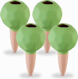 Relaxdays Bewässerungskugeln Ton, 4er Set, Ø 6 cm, Wasserspender für Zimmerpflanzen & Balkonkästen, terrakotta/grün