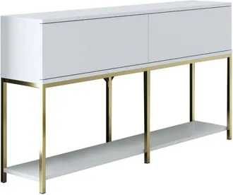 Dmora Kommode Djimsit, Wohnzimmerbuffet, Wohnzimmer-Sideboard, Moderne K&uuml;chen-Speisekammer, 150x30h80 cm, Wei&szlig; und Gold - Dmora