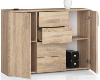 Generic Kommode mit 4 Schubladen und Zwei T&uuml;ren, Sideboard, Multifunktionsschrank, Wohnzimmer, Esszimmer 110x80x35cm VIELE Farbe! (Eiche Sonoma)