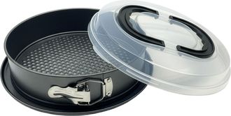 Relaxdays Springform, Deckel mit Griff, &Oslash; 26 cm, Carbonstahl, Antihaftbeschichtung, Tortenform, anthrazit/transparent