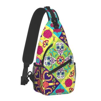 AOOEDM Lässige Crossbody-Taschen für Herren, Zuckerschädel-Rucksack für Radfahren und Reisen, modischer Sling-Schulterrucksack mit Reißverschlusstasche für W