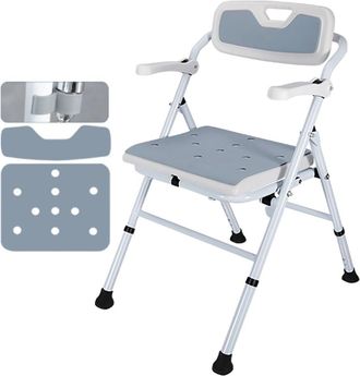 Generic Klappbarer Duschstuhl mit Arm- und Rückenstütze for ältere und behinderte Senioren, 170 kg Tragkraft, 6-stufig verstellbar(09)