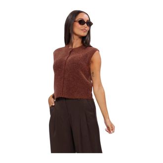 Selected Slflulu SL Button O-neck Vest - - Knitwear - Damen - Braun - XL