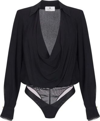 Elisabetta Franchi Femme, Tops, Noir, Taille: 38 FR Body en georgette de viscose