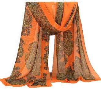 Generic &Eacute;charpe en satin pour cheveux - Motif oiseau et femme - Longue &eacute;charpe en soie - Petite &eacute;charpe l&eacute;g&egrave;re &agrave; carreaux, Orange, taille unique