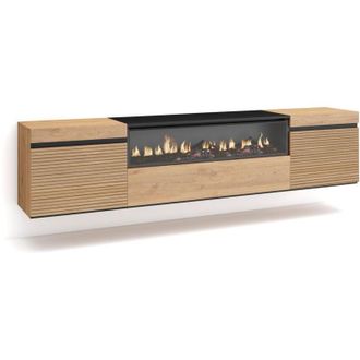 Skraut Home Skraut Home - TV-Schrank, Lowboard, f&uuml;r Wohnzimmer und Esszimmer, 200x45x35cm, F&uuml;r TV-Ger&auml;te bis zu 80, Elektrokamin., H&auml;ngend, Moderner Stil, Eiche