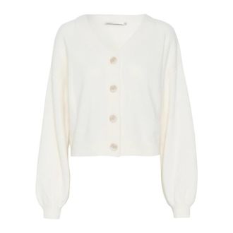 Gestuz Eleganter Wollcardigan mit Puff&auml;rmeln - - Knitwear - Damen - Beige - S