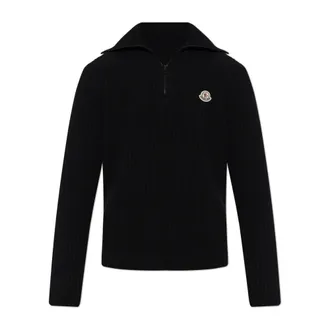 Moncler Homme, Pulls, Noir, Taille: XL Pull &agrave; col roul&eacute; c&ocirc;tel&eacute; en laine