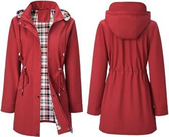 Generic Vestes de pluie pour femmes, veste de pluie l&eacute;g&egrave;re coupe-vent &agrave; rayures pour escalade en plein air, trench-coat &agrave; capuche 2026, Rouge, L