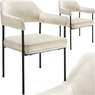 TecTake TecTake Lot de 2 Chaises de Salle &agrave; Manger rembourr&eacute;es Modernes Chaise Velours Fauteuil Salon Style Scandinave Pieds en Acier &Eacute;l&eacute;gant avec Accoudoirs 