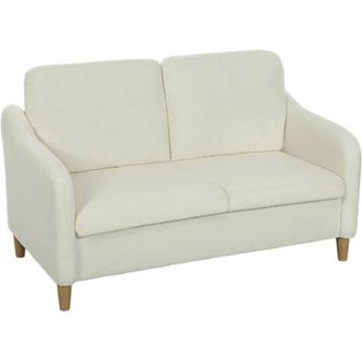 HOMCOM Canap&eacute; 2 places - HOMCOM - coussins inclus, assise rembourr&eacute;e - structure en bois massif - tissu bouclette - 137x69x82cm - cr&egrave;me
