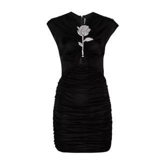 DAVID KOMA Schwarzes Minikleid mit Rose - - Dresses - Damen - Schwarzk - XS