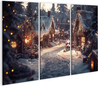 Islandburner Bild auf Leinwand Weihnachtsdorf bei Nacht mit beleuchteten H&auml;usern und Santa Claus Bilder Wandbilder Poster