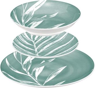 Secret de Gourmet Secret De Gourmet - Geschirr-Set aus Porzellan f&uuml;r 6 Personen, Bl&auml;tter-Muster, 18-teilig
