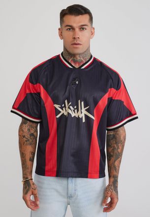 Siksilk Herren Schwarz und Rot Fu&szlig;ball T-Shirt XXL