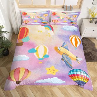 Generic Bettw&auml;sche 135x200 Hei&szlig;luftballon Bettw&auml;sche Sets Weltraumthema Bettenset 3D Druck Weich Microfaser Kinderbettw&auml;sche mit Rei&szlig;veschluss und 2 Kissenbez