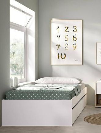 Dmora Einzelbett Casarole, Struktur des Lagerbetts, Sommier mit Abdeckung, Bettrahmen aus Stoff, 96x195 h40 cm, Weiß