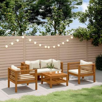 vidaXL Vidaxl - Salon de jardin 5 pcs avec coussin cr&egrave;me Bois dacacia solide