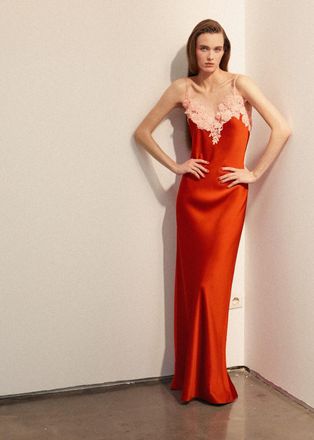 Mango Robe satin&eacute;e applications fleurs orange - Femme - S - MANGO