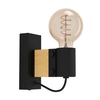 Eglo Wandlampe Bailrigg, rechteckige Wandleuchte f&uuml;r innen, FSC100HB, Flurlampe aus Holz in Natur und Metall in Schwarz, Lampe Wand mit E27 Fassung