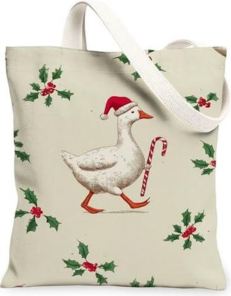 Generic Sacs fourre-tout en toile de canard de No&euml;l, sacs de courses r&eacute;utilisables, vintage l&eacute;gers et lavables avec bandouli&egrave;re, cr&egrave;me, 13x15 Inch