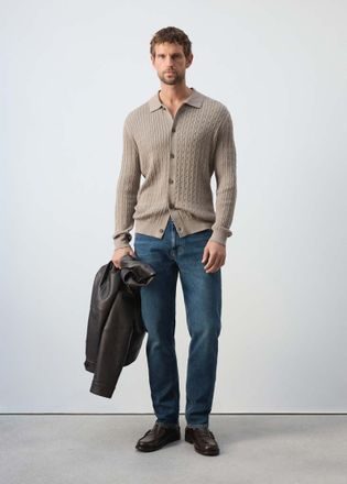 Mango Cardigan maille tress&eacute;e gris vison - Homme - XXL - MANGO MAN