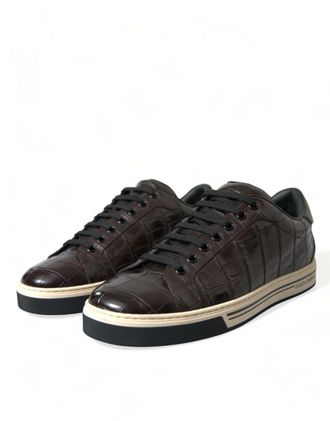 Dolce & Gabbana Brown Croc Exotic Leather Men Casual Sneakers Shoes Crocodile