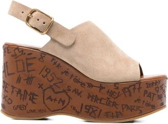 Chlo&eacute; Slipper & Pantoletten - Beige Suede Platform Flats - Gr. 36 (EU) - in Braun - f&uuml;r Damen