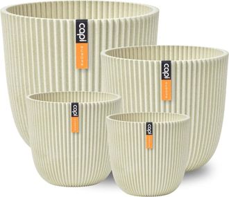 Capi Europe Geschenkset Blumentopf Kugel Groove Made with Sägespäne beige - Set L - Blumentöpfe für drinnen und draußen - Hergestellt aus recycelten Materialien