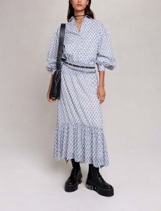 Maje Asymmetrischer Langer Rock - Monogramm Clover Ecru/blau - Gr&ouml;&szlig;e 32 - Maje