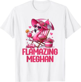 BDAZ Flamazing Meghan Pink Flamingo Tropical Beach Scene Damen T-Shirt