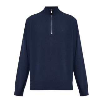Burberry Kaschmir-Mix Pullover mit halbem Rei&szlig;verschluss - - Knitwear - Herren - Blau - L