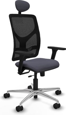 Piqueras y Crespo Stuhl mit 3D-Armlehnen, h&ouml;henverstellbarer Lendenwirbelst&uuml;tze und festem Kopfteil, ausgestattet mit Syncro/Traslack und Schneideschaum, Schwarz/Dunkel