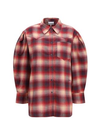 Ganni Womens Shirt Cotton Flannel Raspberry Wine