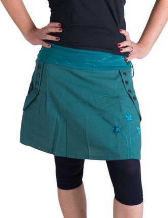 vishes Alternative Bekleidung - Bestickter Baumwollrock mit Blumen t&uuml;rkis 34/36