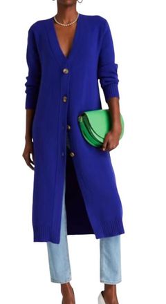 Oscar De La Renta Oscar De La Renta Long Blue Wool Cardigan Size XL