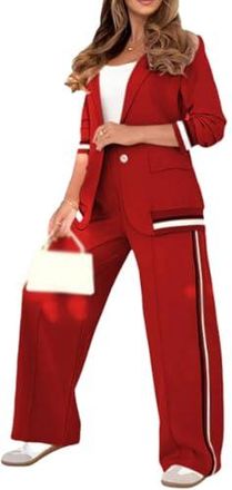 Generic Ensemble 2 pi&egrave;ces pour femme - Veste d&eacute;contract&eacute;e - Pantalon de travail &agrave; jambes larges - Ensemble daffaires 2 pi&egrave;ces pour femme, Rouge, 3XL