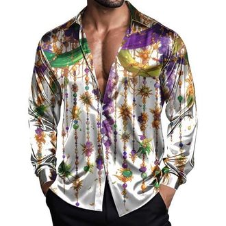 Generic Costume de carnaval pour homme - Chemise &agrave; manches longues - Chemise d&eacute;t&eacute; &agrave; manches longues - Respirante - L&eacute;g&egrave;re - Chemise de plage &agrave; revers - Chemis