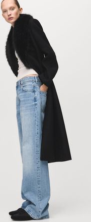 Mango Manteco-Wollmantel mit Pelzkragen schwarz - Damen - XXL - MANGO