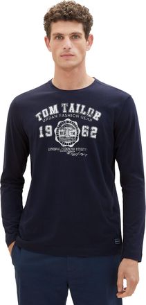 Tom Tailor Herren Basic Langarmshirt mit Schrift-Print, 10668 - Sky Captain Blue, XXL