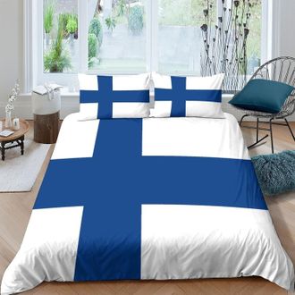 Generic Bettw&auml;sche Finnland-Flagge 135X200 cm Bettw&auml;sche-Sets 3D Mikrofaser Bettw&auml;sche Kinder - Mit Rei&szlig;verschluss Mit 2 Kissenbezug Hypoallergen - F&uuml;r Einzel