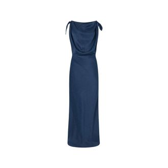 Roberto Cavalli Femme, Robes, Bleu, Taille: 38 FR Robe Longue en Soie Imprimé Serpent