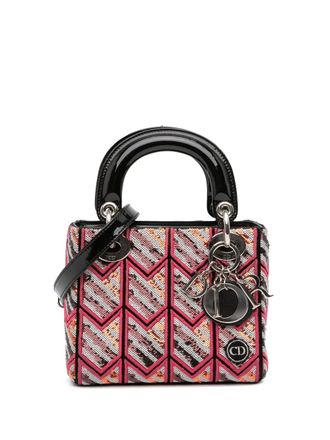 Dior mini sac &agrave; bandouli&egrave;re Lady Dior en cuir verni &agrave; sequins (2015) - Rose