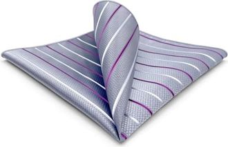 Shlax & Wing Carré de poche homme à rayures argent violet et gris pour fêtes et soirées