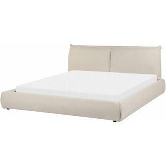 Beliani Polsterbett Sandbeige aus Stoff 180 x 200 cm Gepolstertes Hohes Kopfteil Modern Bequem f&uuml;r Schlafzimmer