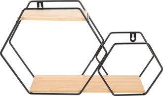 NUOBESTY Modernes Sechseckiges Metall Wandregal Schwebend Robust und Formbest&auml;ndig Kleines Aufbewahrungsregal f&uuml;r Bad Schlafzimmer und K&uuml;che